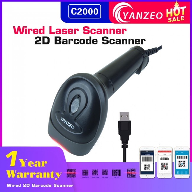 Yanzeo C2000 Wired 1D/2D 2.4G Handheld Reader Wireless Barcode Scanner ...